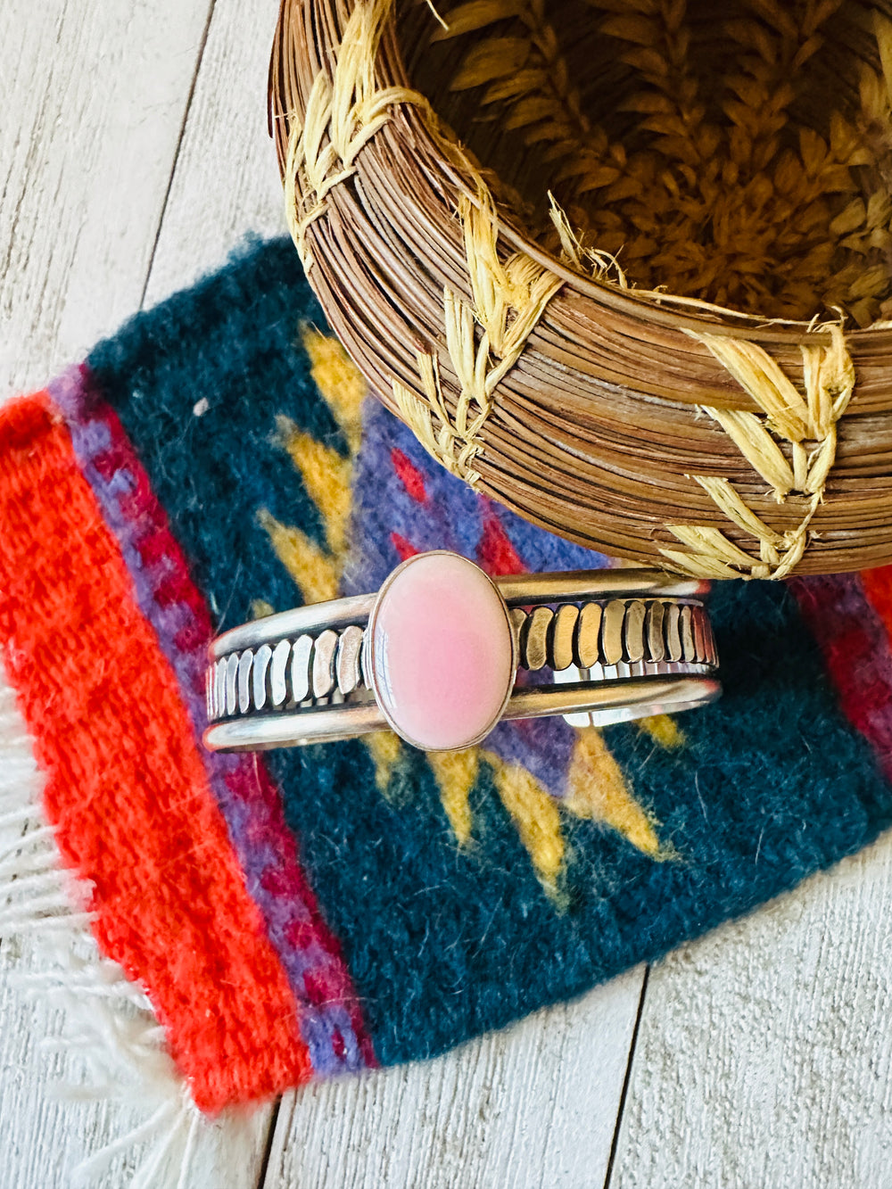 Handcrafted Queen Pink Conch Shell & Sterling Silver Cuff Bracelet