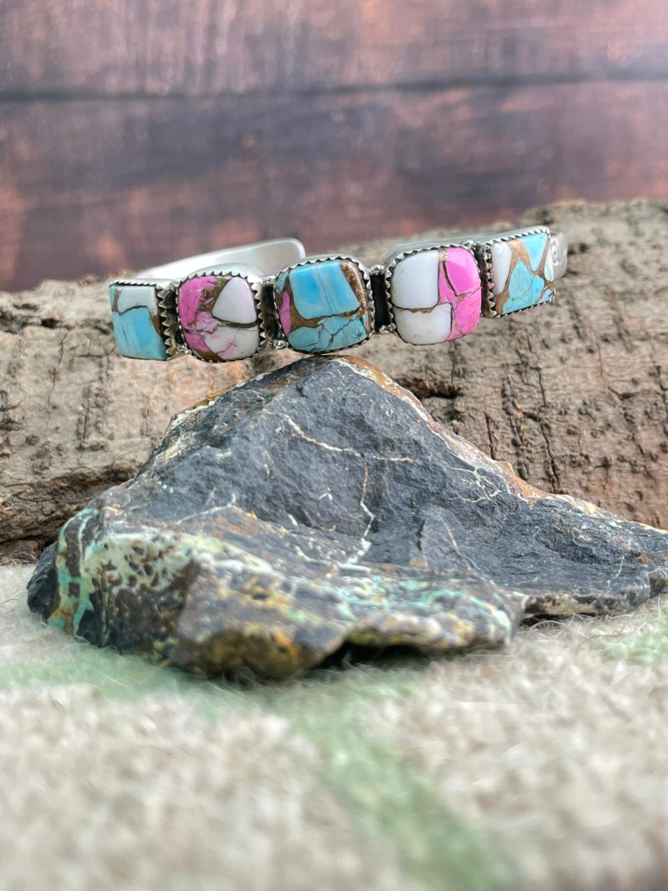 Handmade Sterling Silver Cotton Candy Cuff Bracelet "Signed Nizhoni"