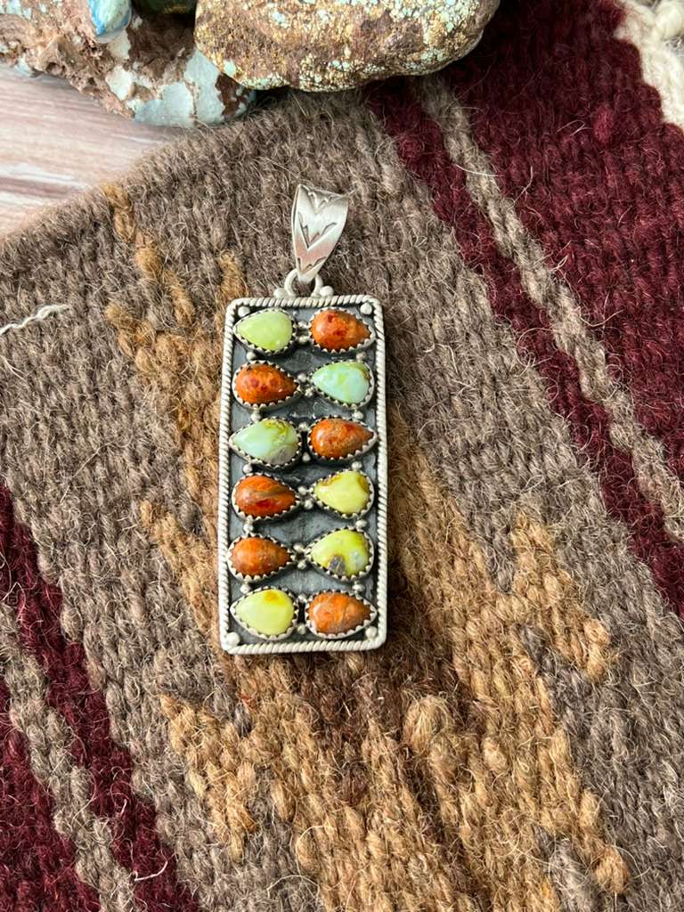 Handmade Sterling Silver Apple Coral and Palomino Pendant "Signed Nizh