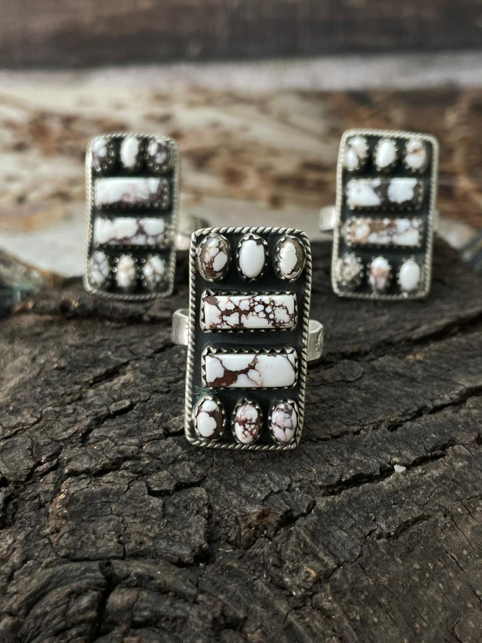 Handmade Sterling Silver Wildhorse Magnesite Adjustable Ring "Signed N