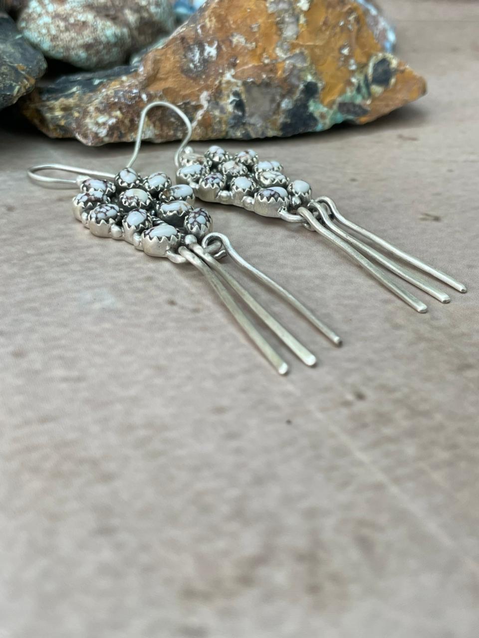 Handmade Sterling Silver Wildhorse Magnesite Hook Dangle Earrings "Sig