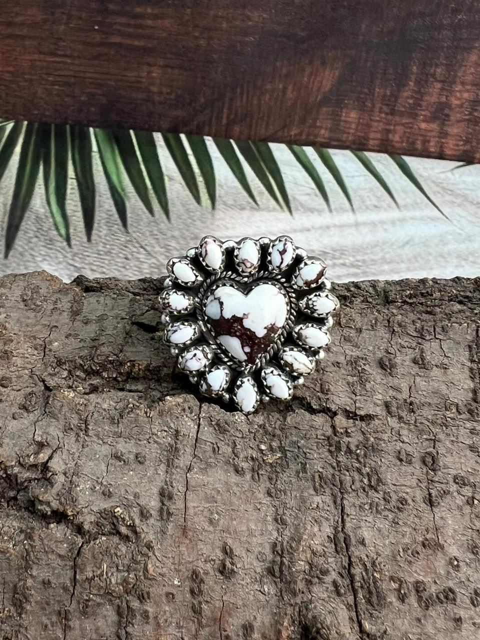 Handmade Sterling Silver Wildhorse Magnesite Adjustable Ring "Signed N