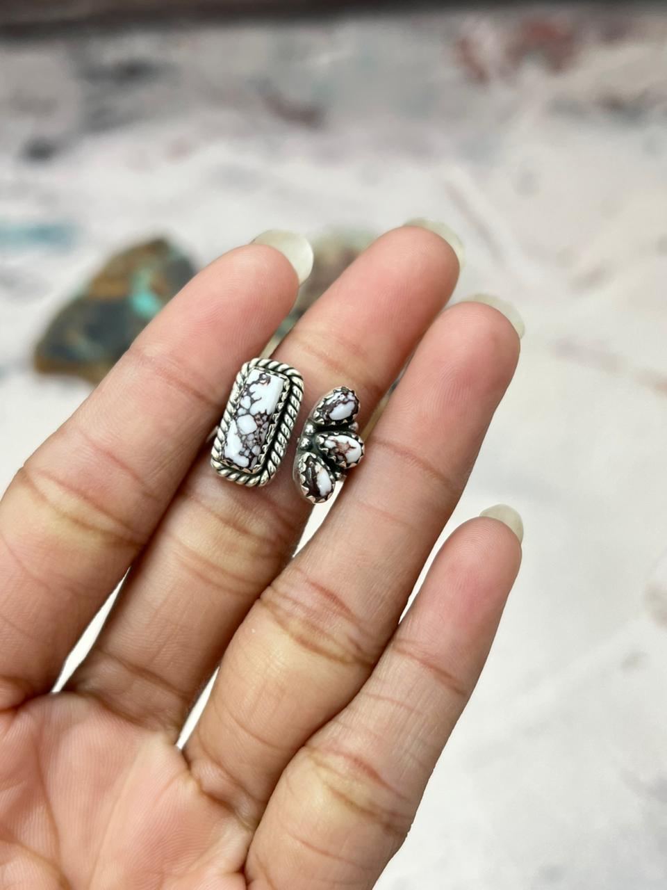 Handmade Sterling Silver Wildhorse Magnesite Adjustable Ring "Signed N