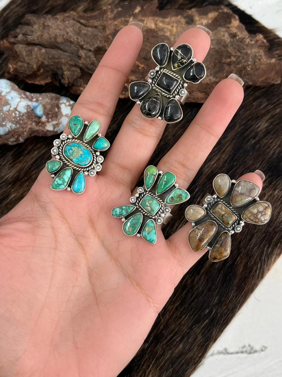 Handmade Sterling Silver Multi Stone Adjustable Ring "Signed Nizhoni"