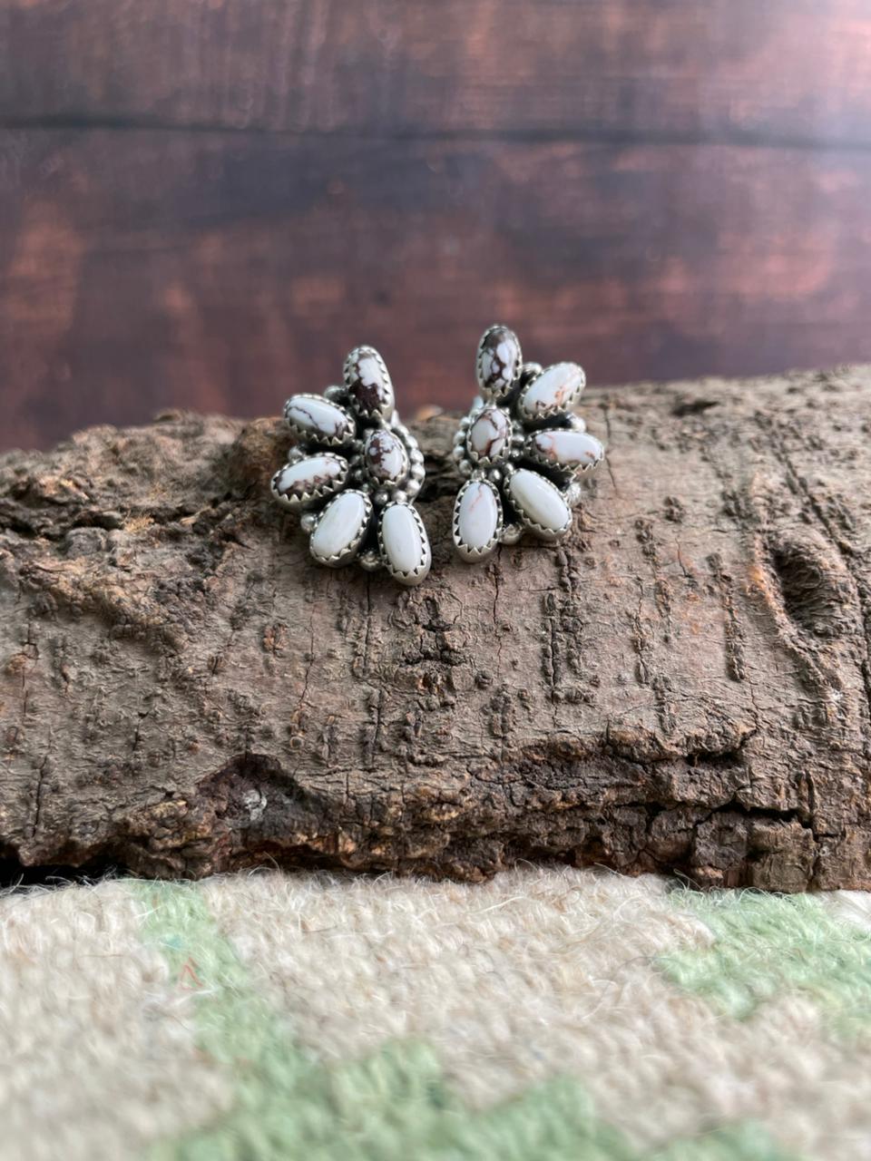 Handmade Sterling Silver Wildhorse Magnesite Post Studs Earrings "Sign