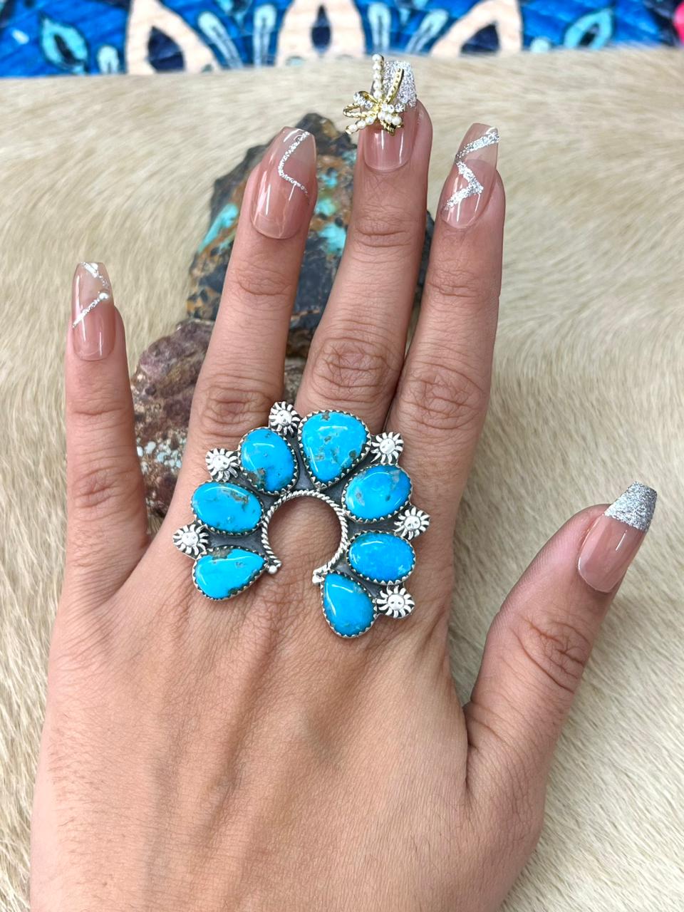 Handmade Sterling Silver Arizona Blue Turquoise Naja Adjustable Ring