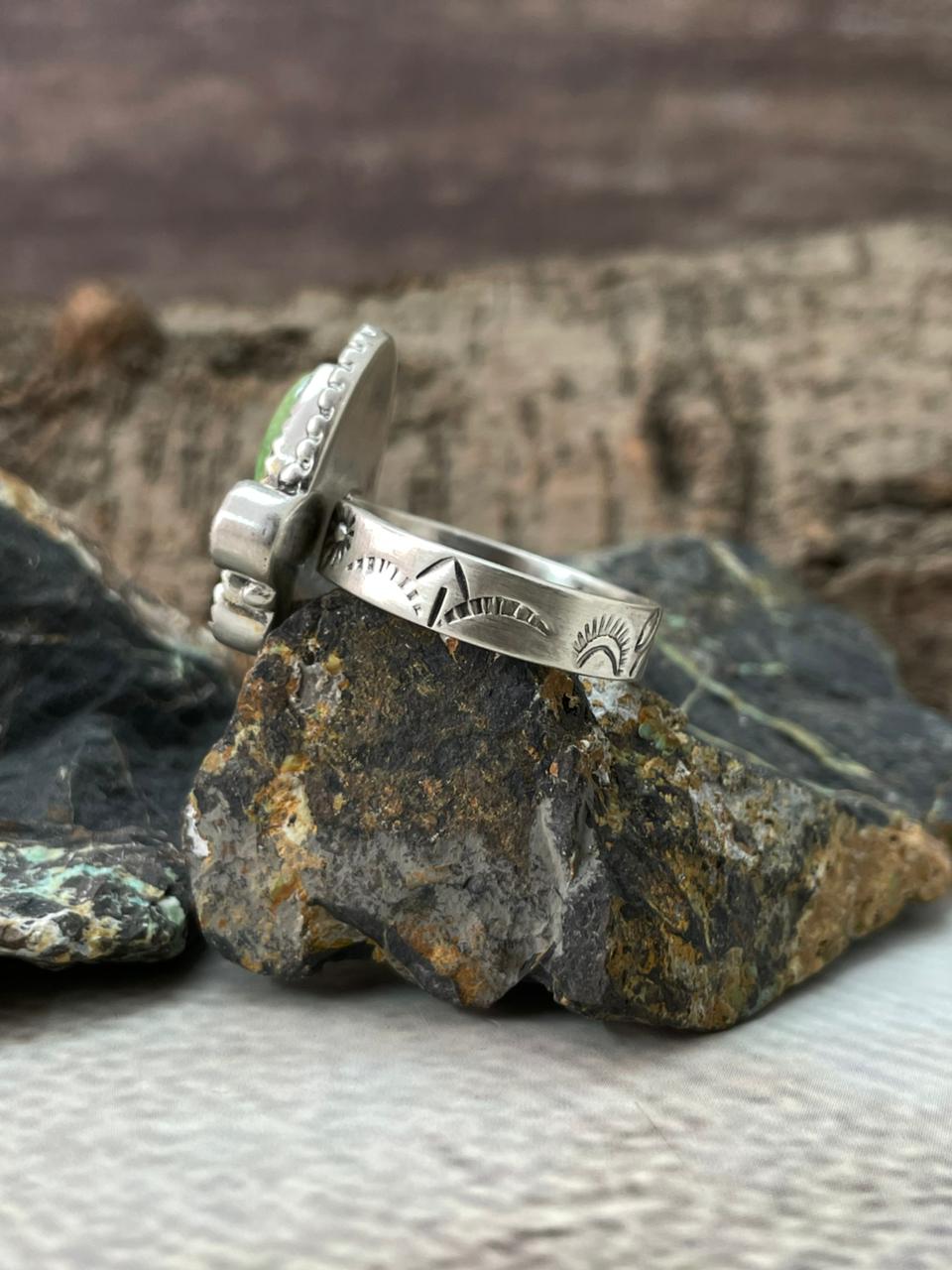 Handmade Sterling Silver Sonoran with Cut Stones Adjustable Ring "Sign