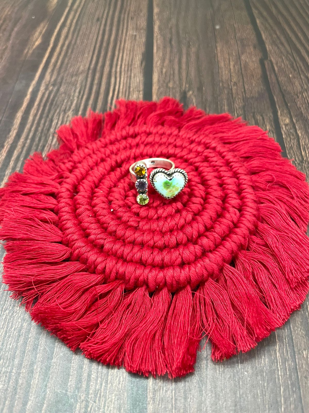 Handmade Sterling Silver Sonoran with Cut Stones Adjustable Ring "Sign