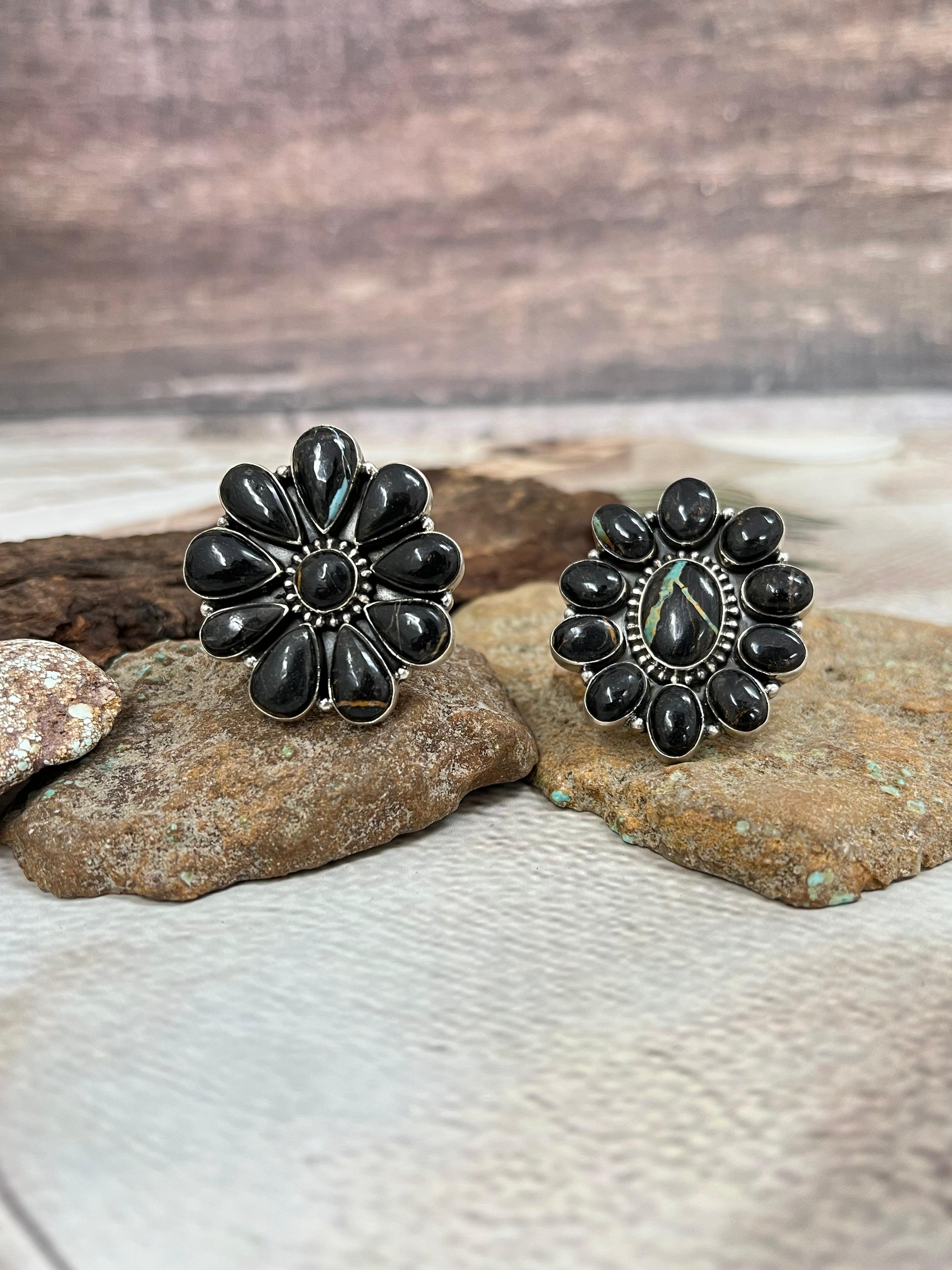 Handmade Sterling Silver Blackjack Turquoise Adjustable Ring Signed Ni