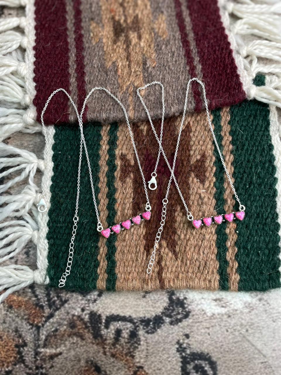 Handmade Sterling Silver Hot Pink Heart Necklace "Signed Nizhoni"