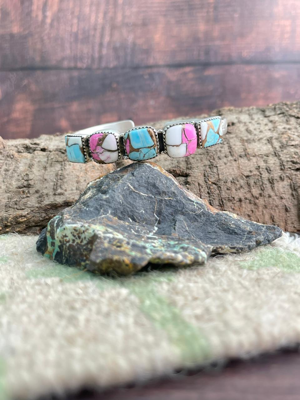 Handmade Sterling Silver Cotton Candy Cuff Bracelet "Signed Nizhoni"