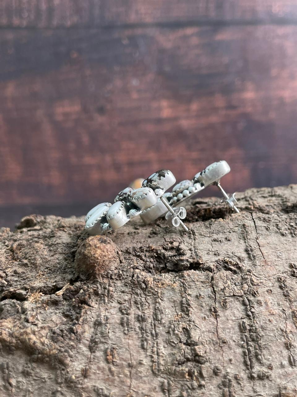 Handmade Sterling Silver Wildhorse Magnesite Post Studs Earrings "Sign