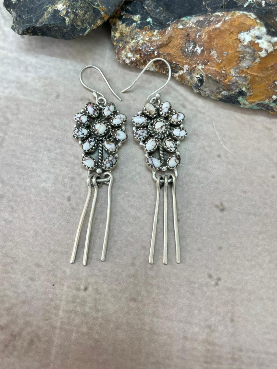 Handmade Sterling Silver Wildhorse Magnesite Hook Dangle Earrings "Sig