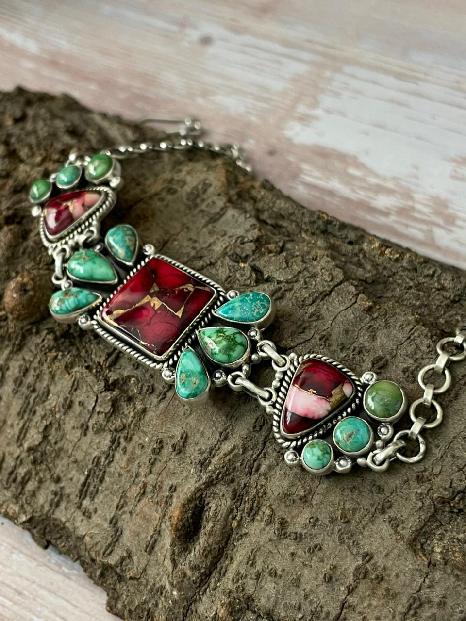 Handmade Sterling Silver Dahlia Rose with Emerald Valley Turquoise Nec