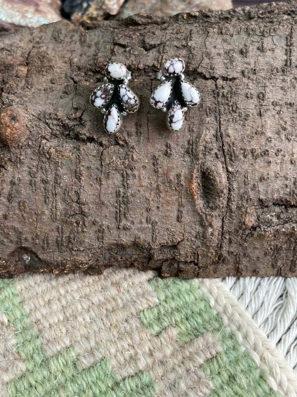 Handmade Sterling Silver Wildhorse Magnesite Post Studs Earrings "Sign