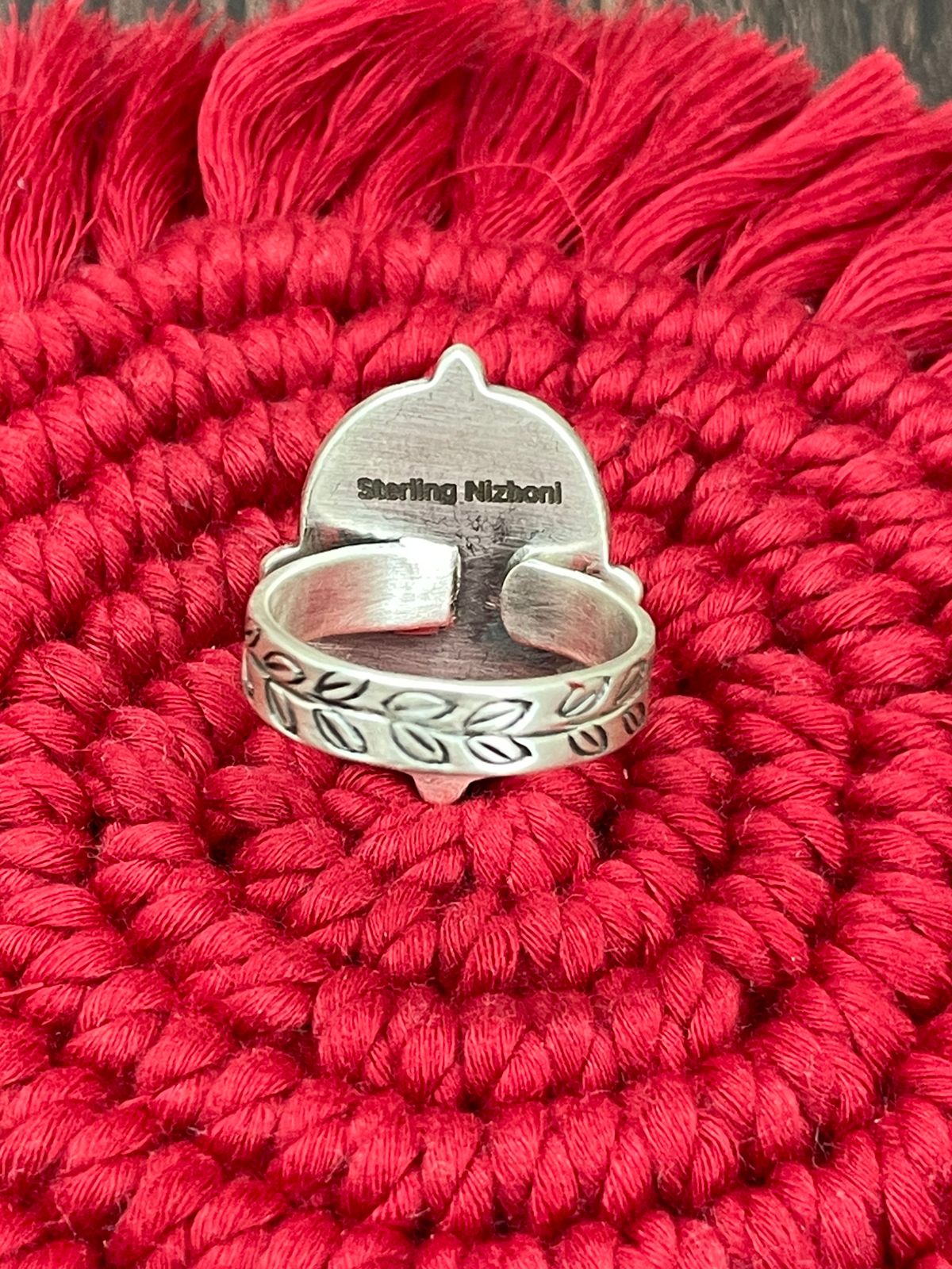 Handmade Sterling Silver Sonoran with Cut Stones Adjustable Ring "Sign