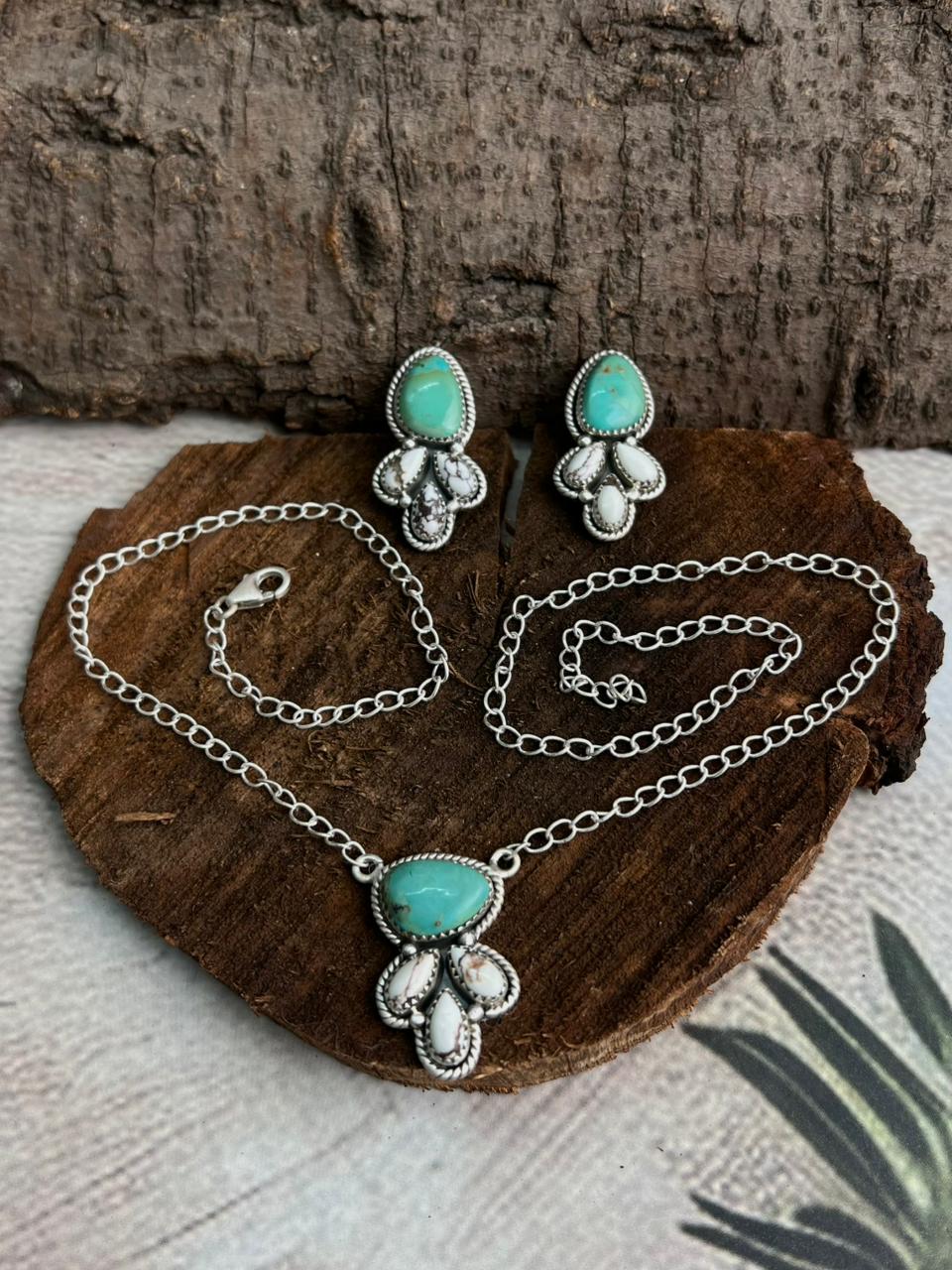 Handmade Sterling Silver Kingman with Wildhorse Magnesite Necklace Ear