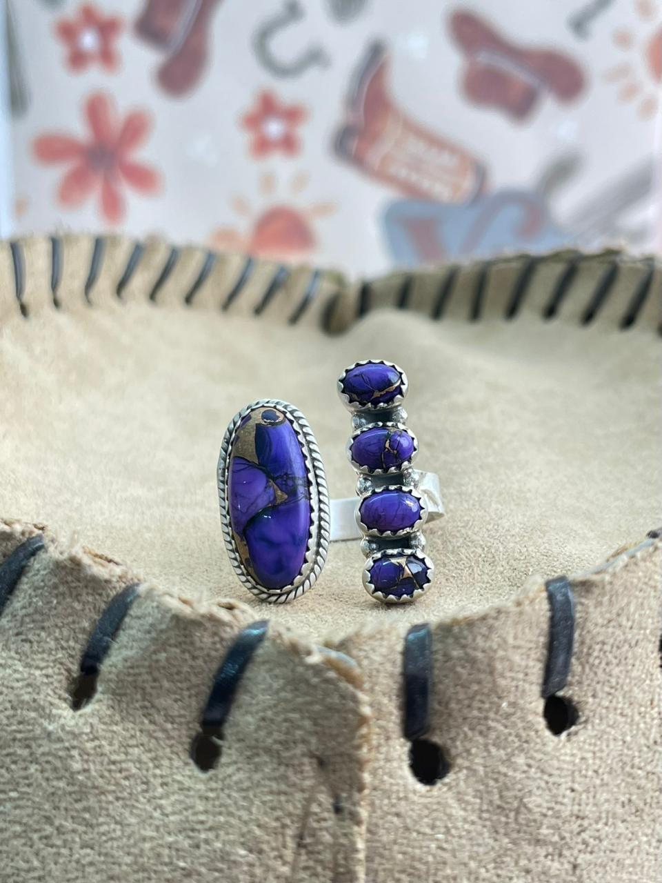 Handmade Sterling Silver Grape Dahlia Adjustable Ring "Signed Nizhoni"