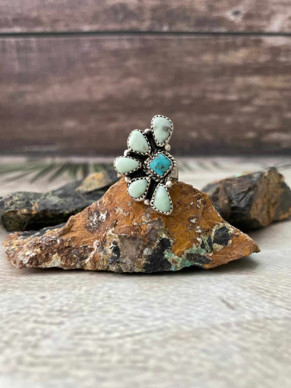 Handmade Sterling Silver Paloma with White Water Adjustable Ring "Sign