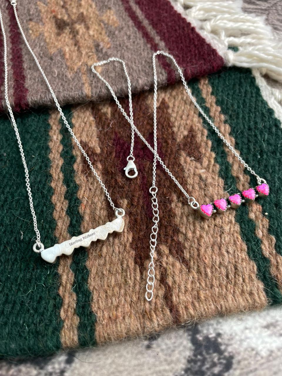 Handmade Sterling Silver Hot Pink Heart Necklace "Signed Nizhoni"