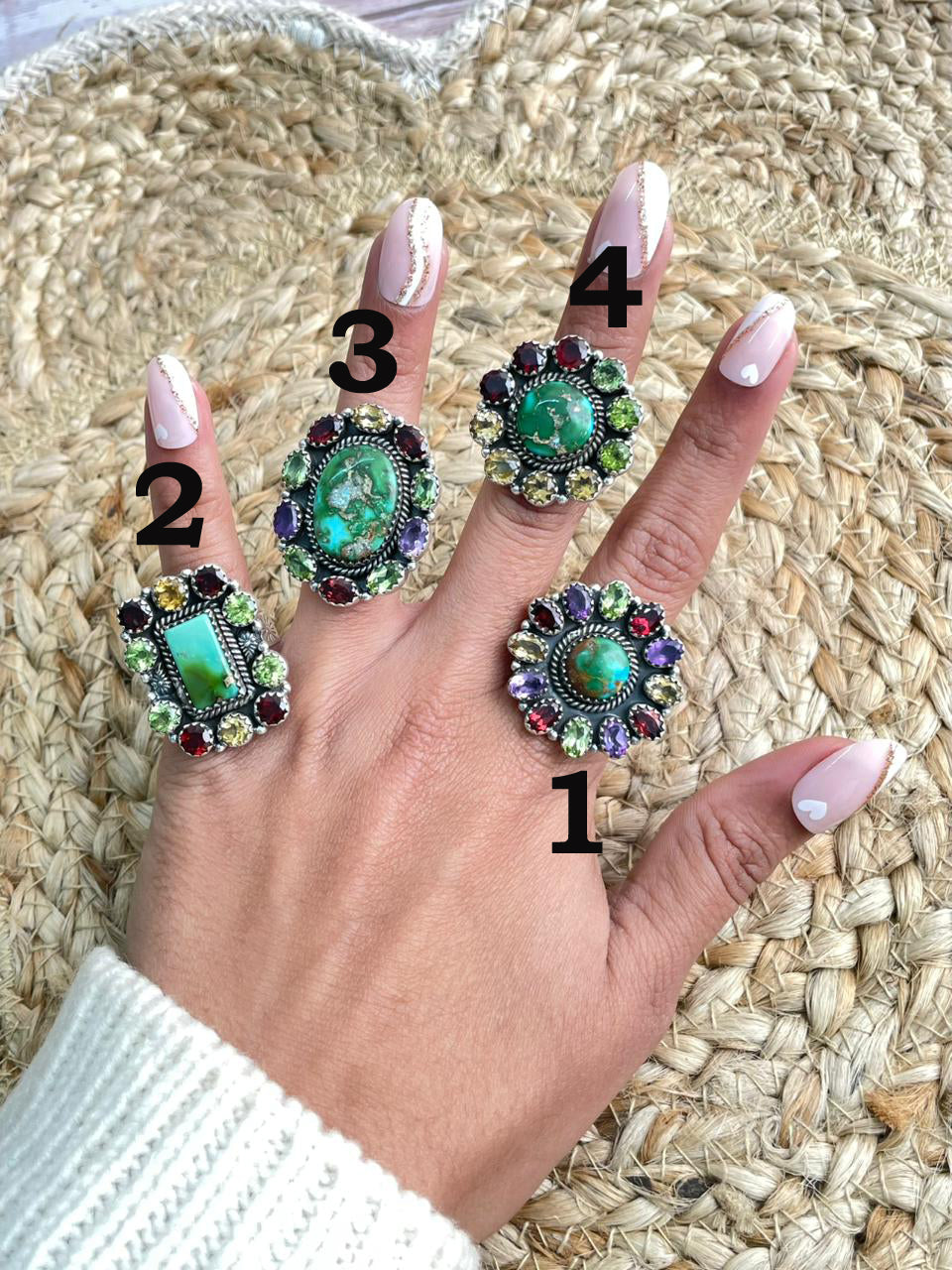 Handmade Sterling Silver Sonoran with Cut Stones Adjustable Ring "Sign