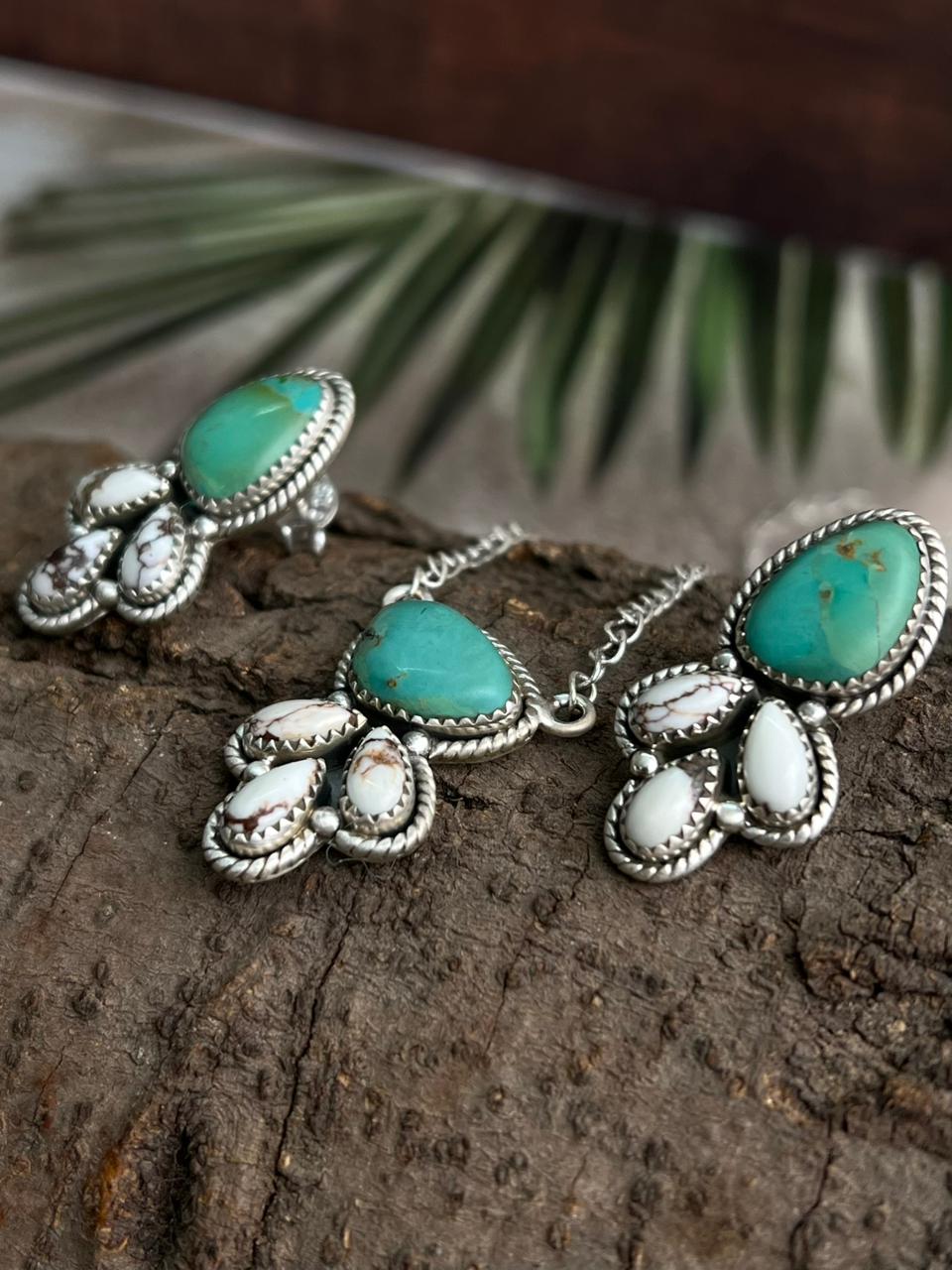 Handmade Sterling Silver Kingman with Wildhorse Magnesite Necklace Ear