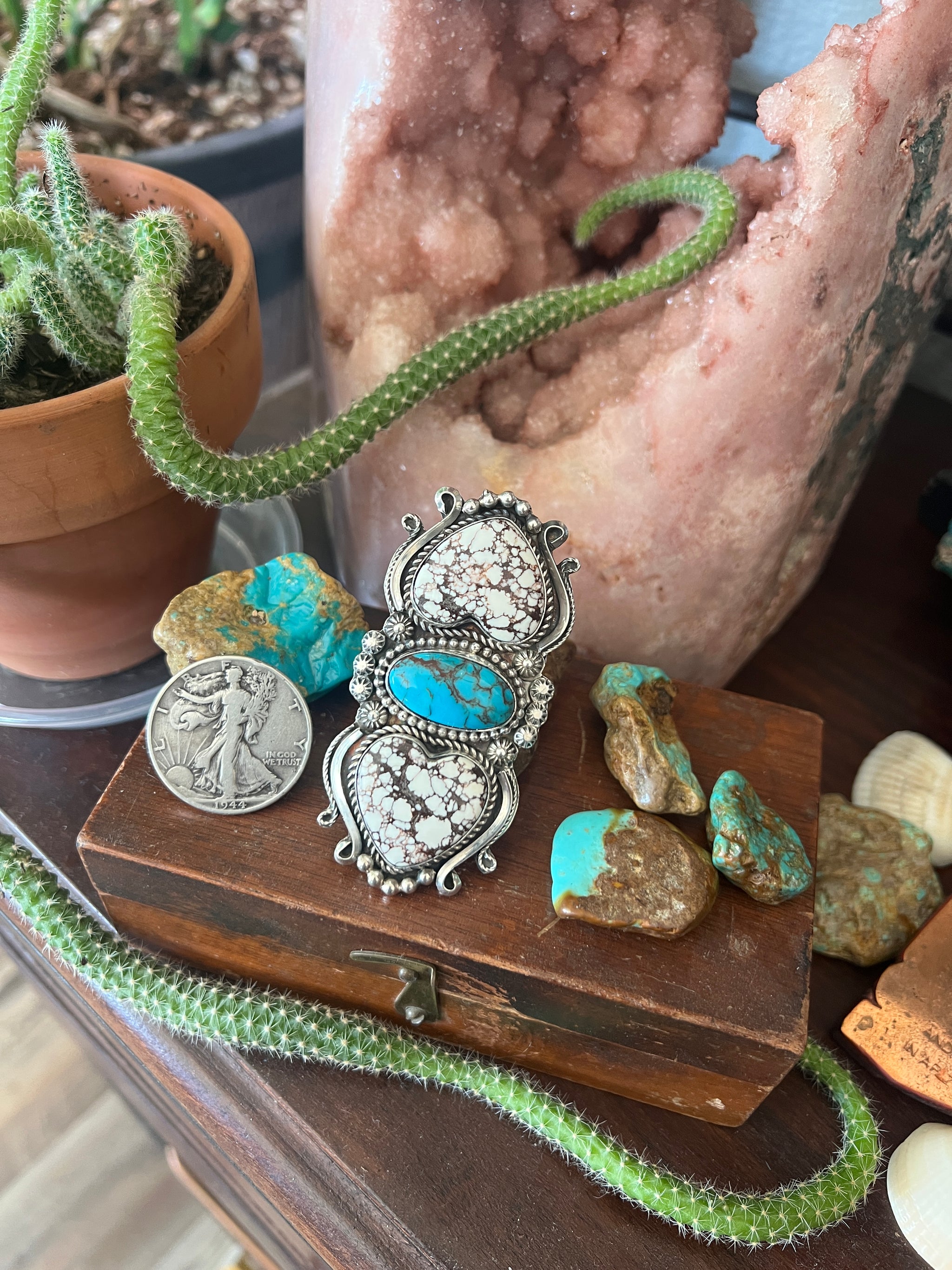 Apache Sterling Silver, Wild Horse Heart and Egyptian Turquoise Statem