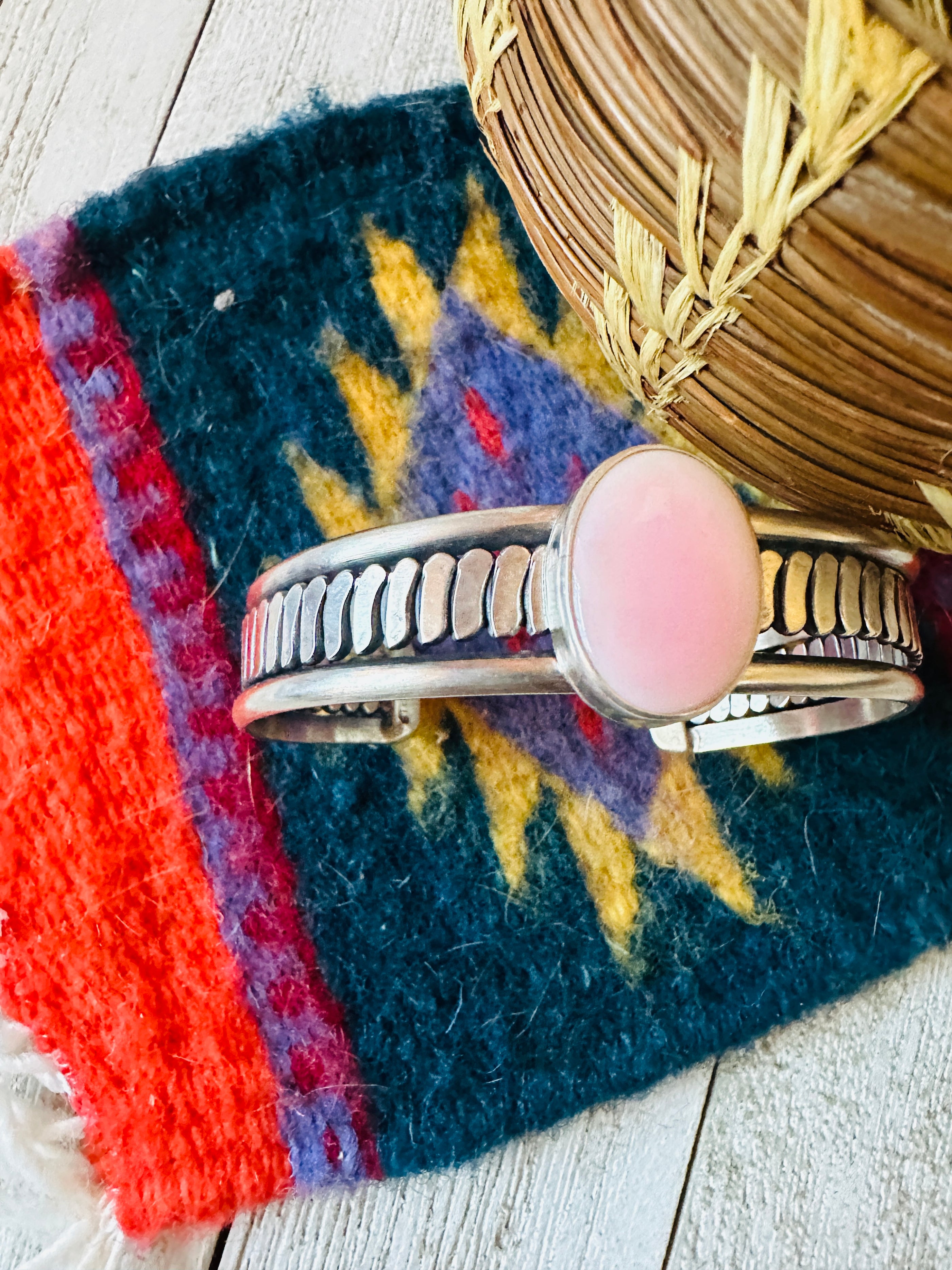 Handcrafted Queen Pink Conch Shell & Sterling Silver Cuff Bracelet