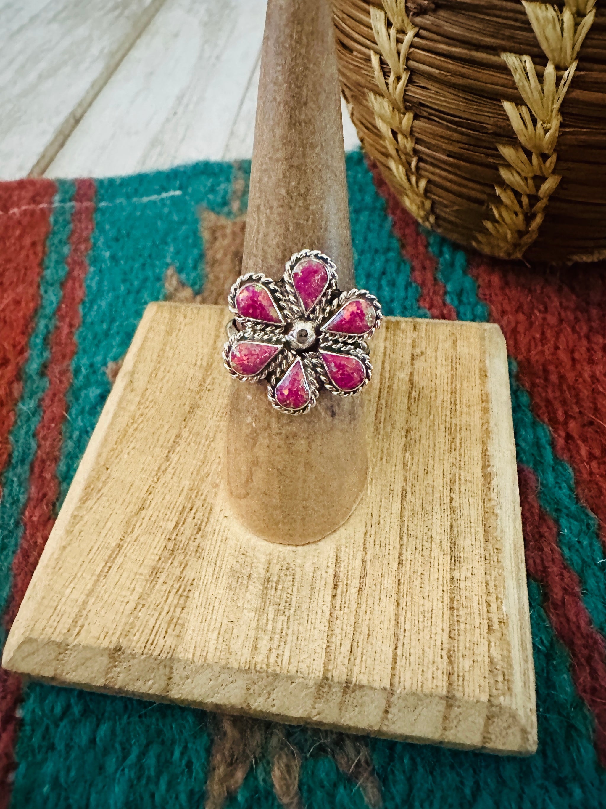 Handcrafted Sterling Silver & Magenta Opal Flower Ring