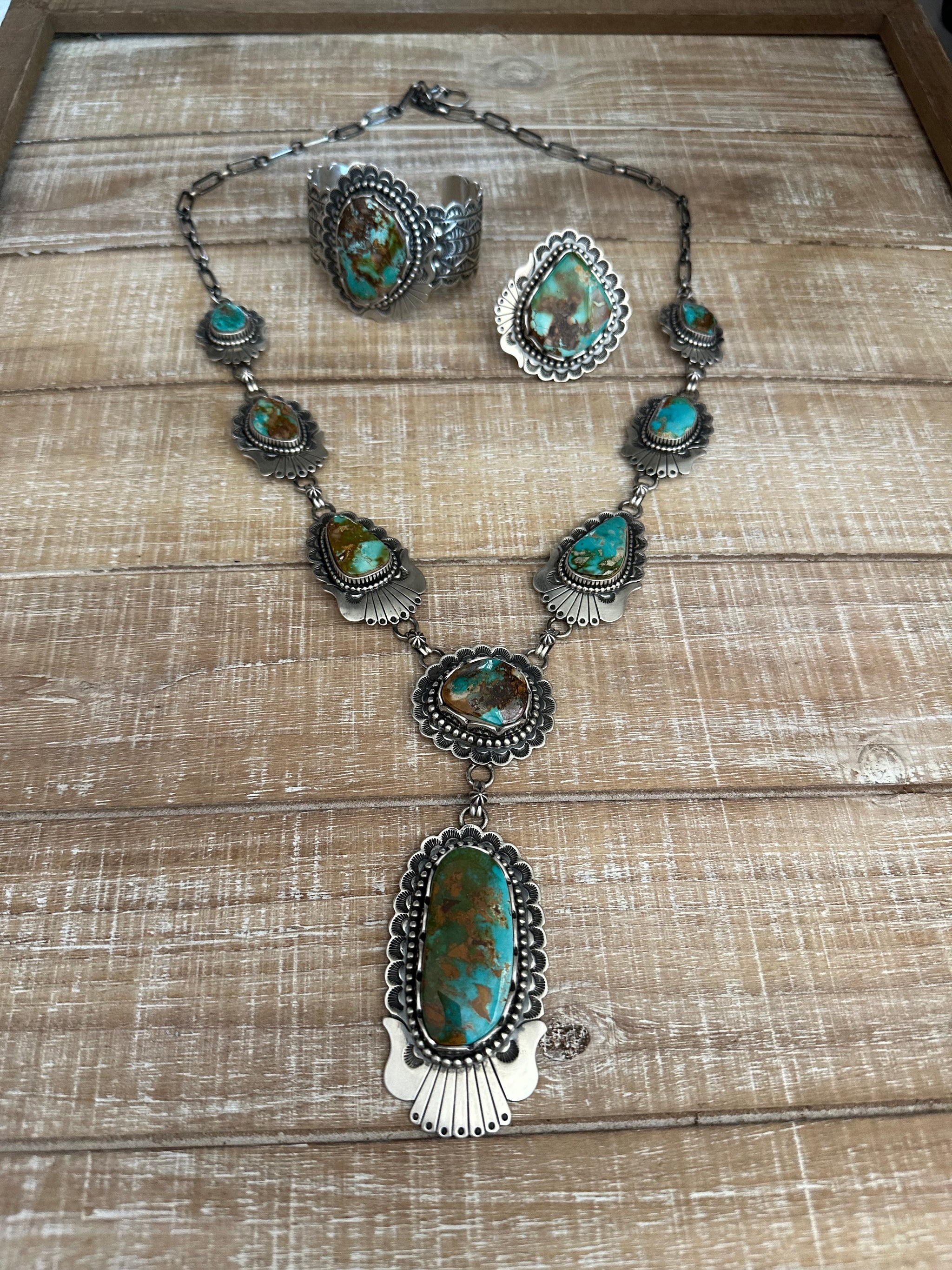 Charles Johnson Navajo Royston Turquoise & Sterling Silver Necklace, B