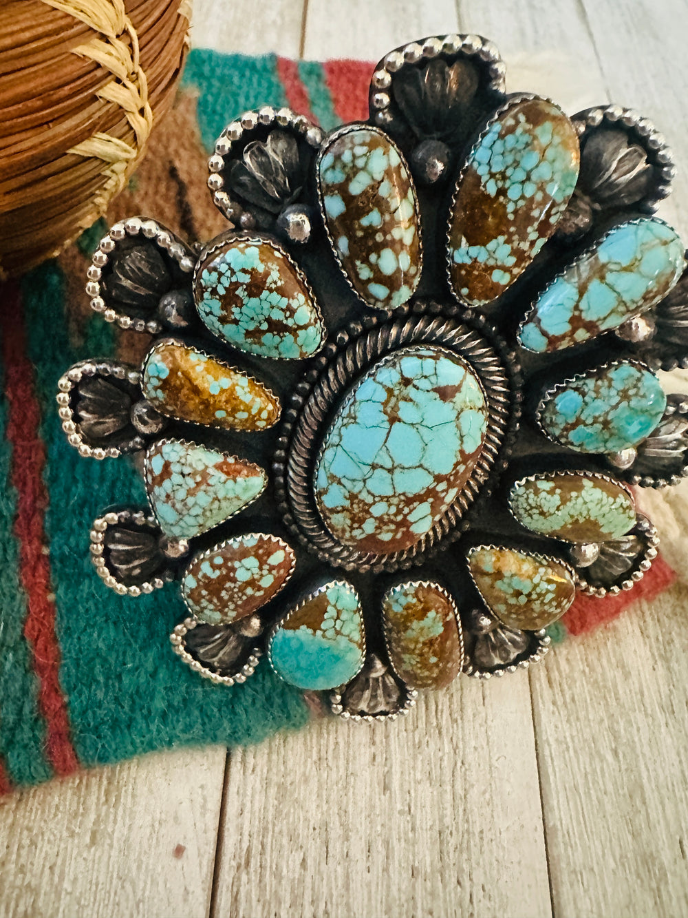 Sterling Silver & Number 8 Turquoise Cluster Cuff Bracelet