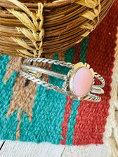 Handcrafted Queen Pink Conch Shell & Sterling Silver Cuff Bracelet