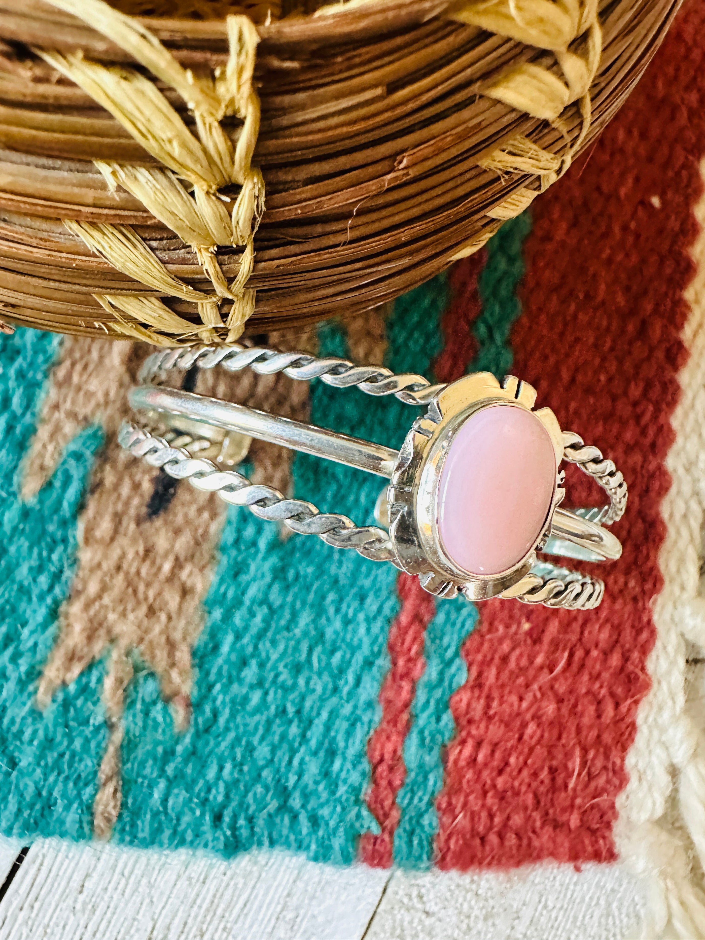 Handcrafted Queen Pink Conch Shell & Sterling Silver Cuff Bracelet