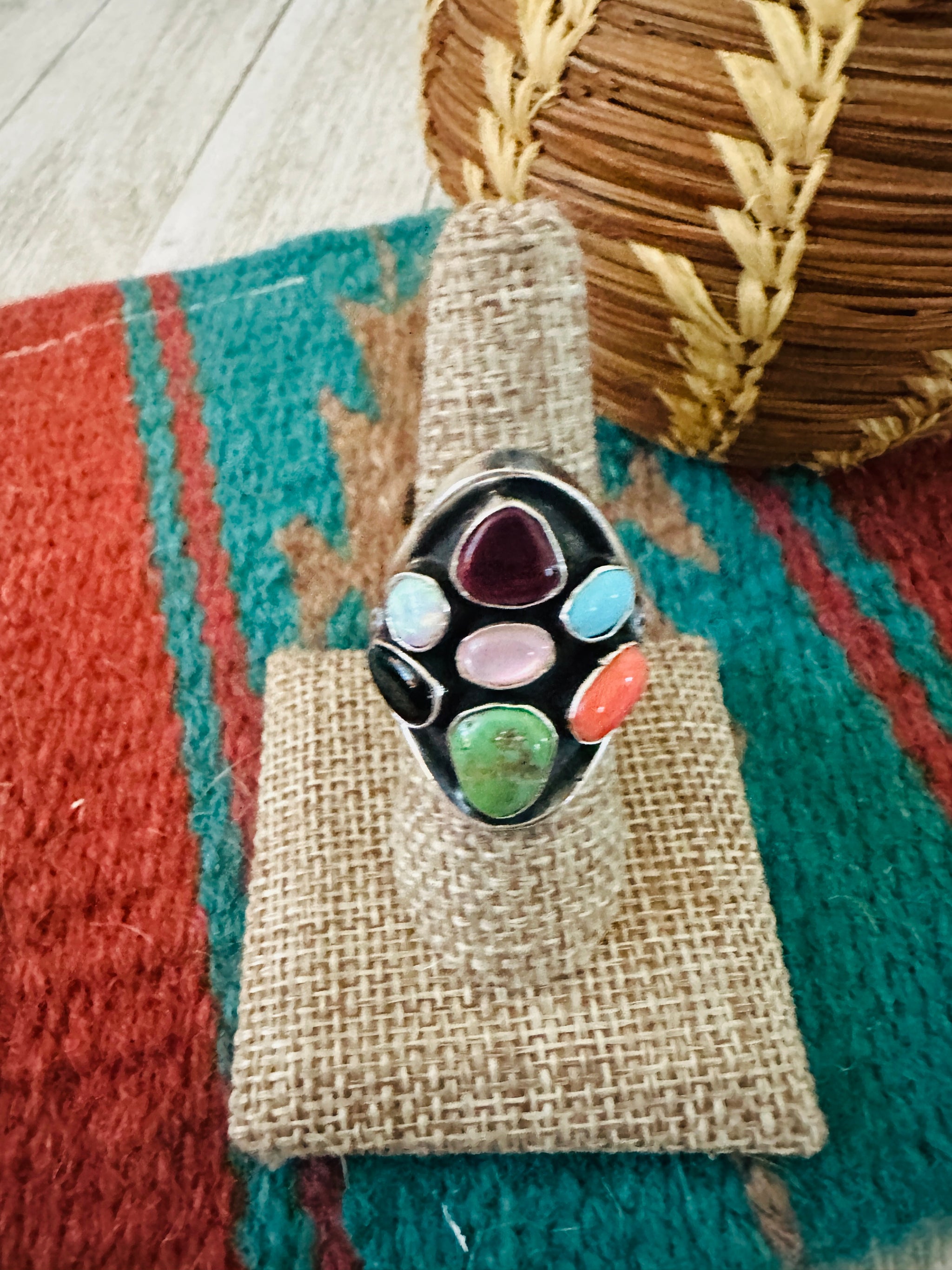 Handcrafted Sterling Silver & Multi Stone Cluster Ring Size 8 by Emer