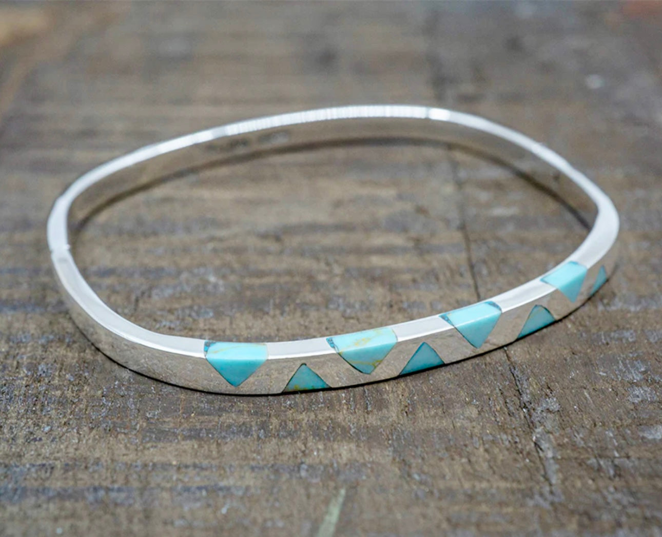Hinged Bangle W/ Turquoise Triangles