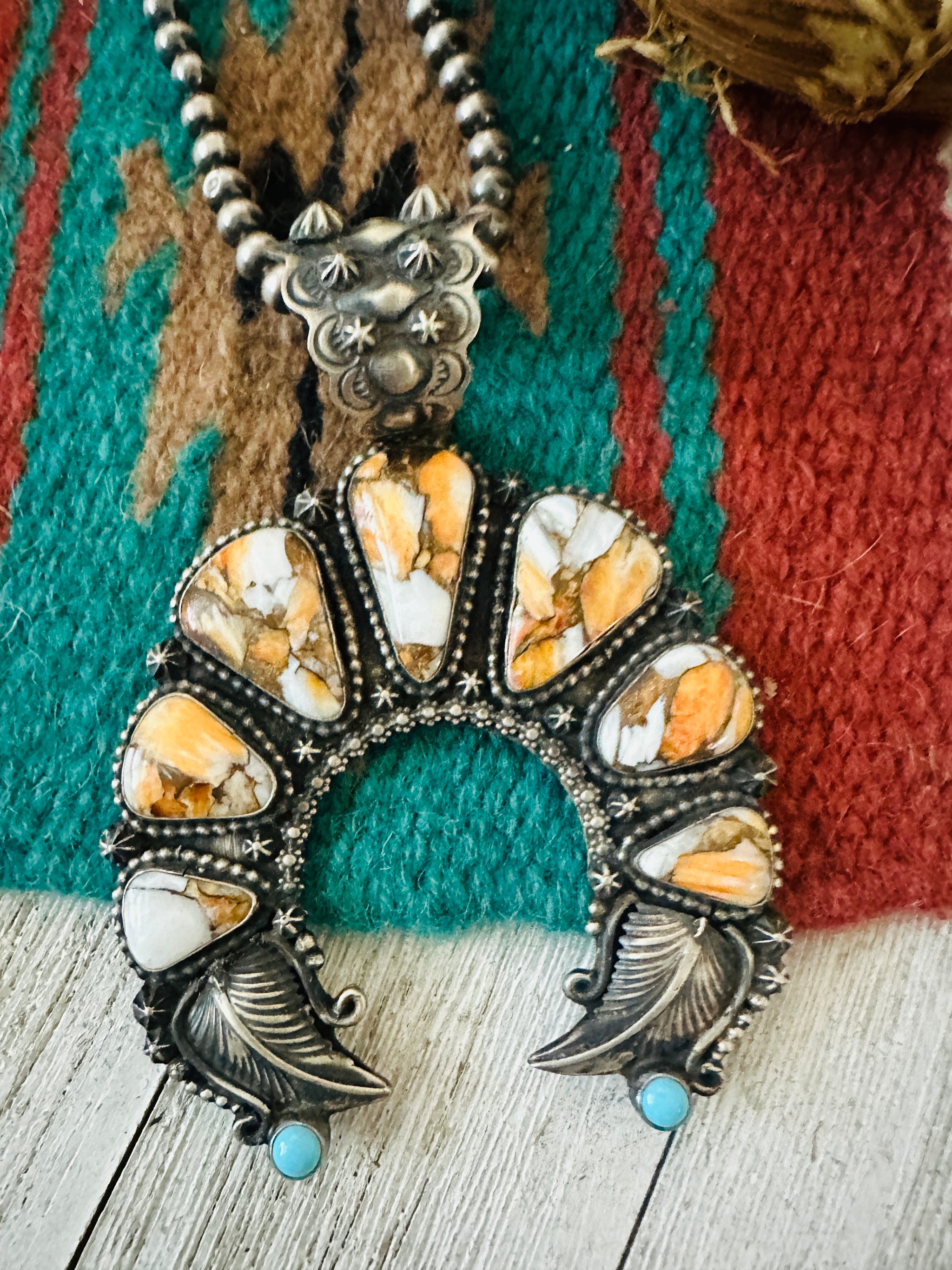 Handcrafted Sterling Silver, Spice & Turquoise Naja Pendant by Shawn C