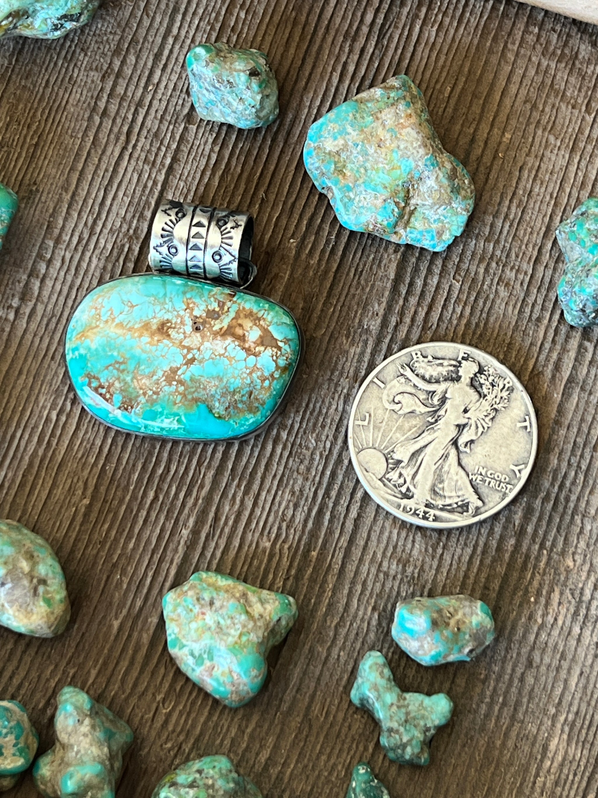 Handcrafted Sterling Silver and Sonoran Turquoise Solo Pendant by Ange