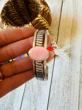 Handcrafted Queen Pink Conch Shell & Sterling Silver Cuff Bracelet