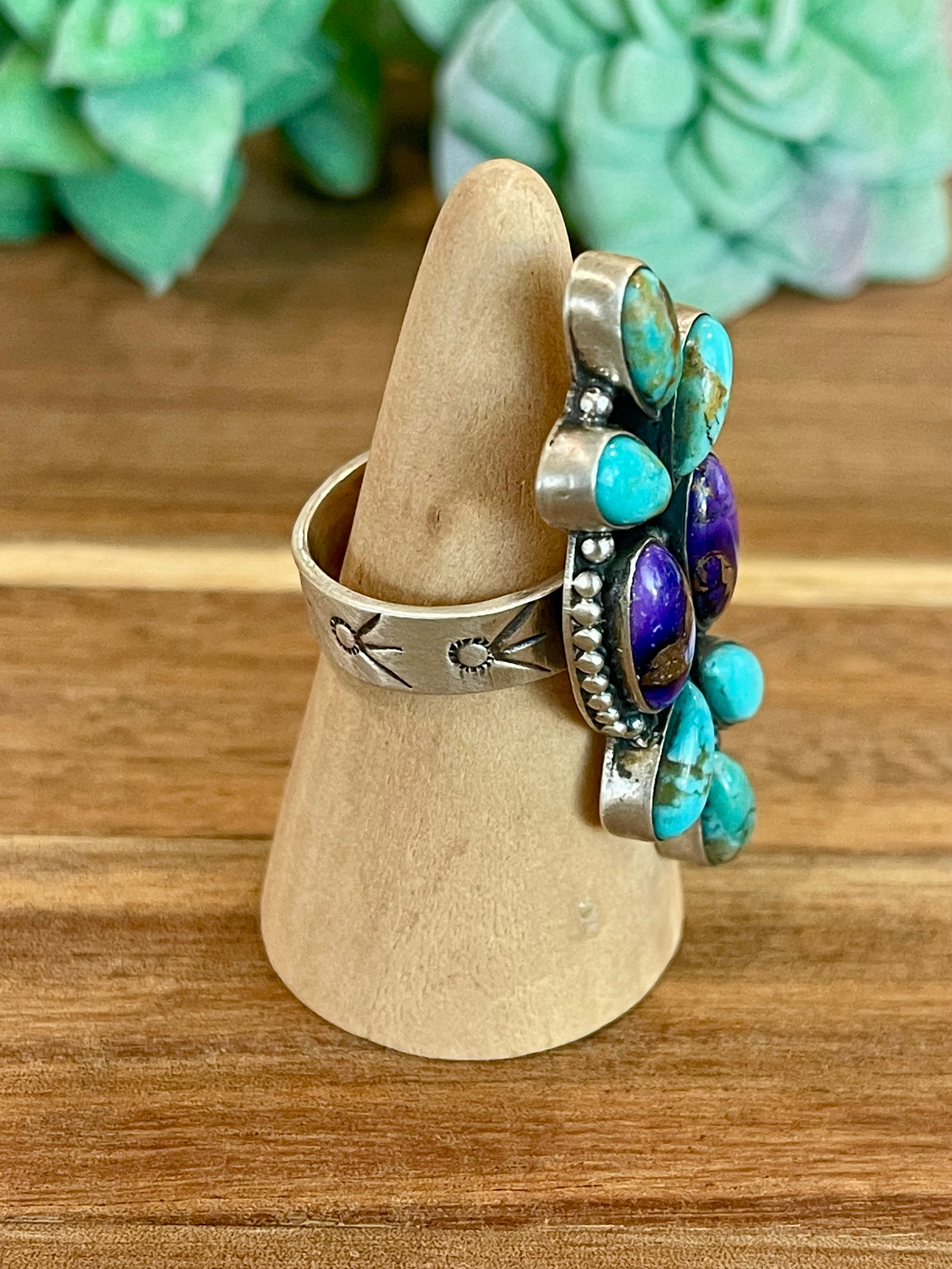 Beautiful Handmade Turquoise, Violet Frost And Sterling Silver Adjusta