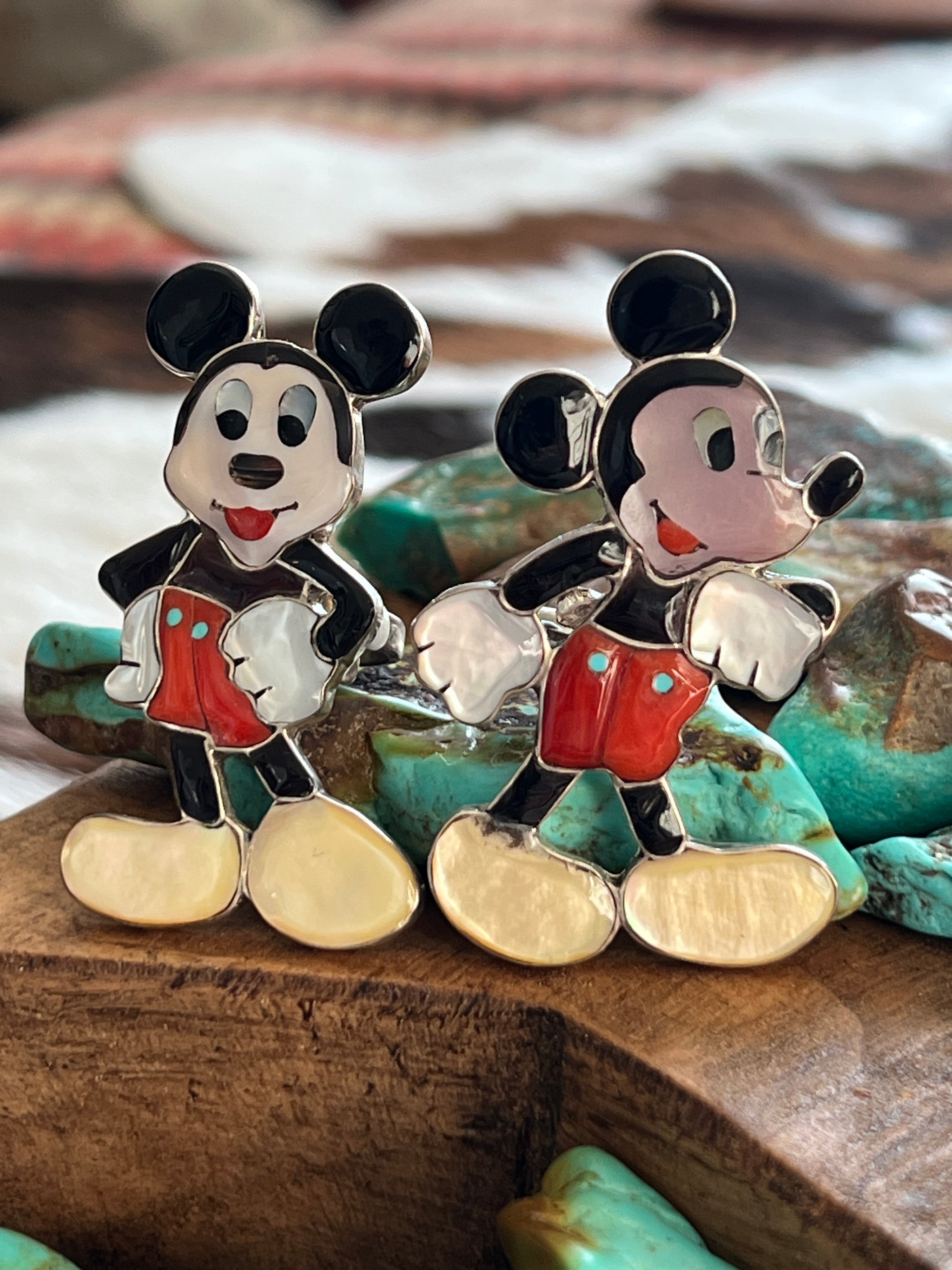 Handcrafted Mickey Mouse Multi Stone Inlay Rings by Don Dewa, Adjustab