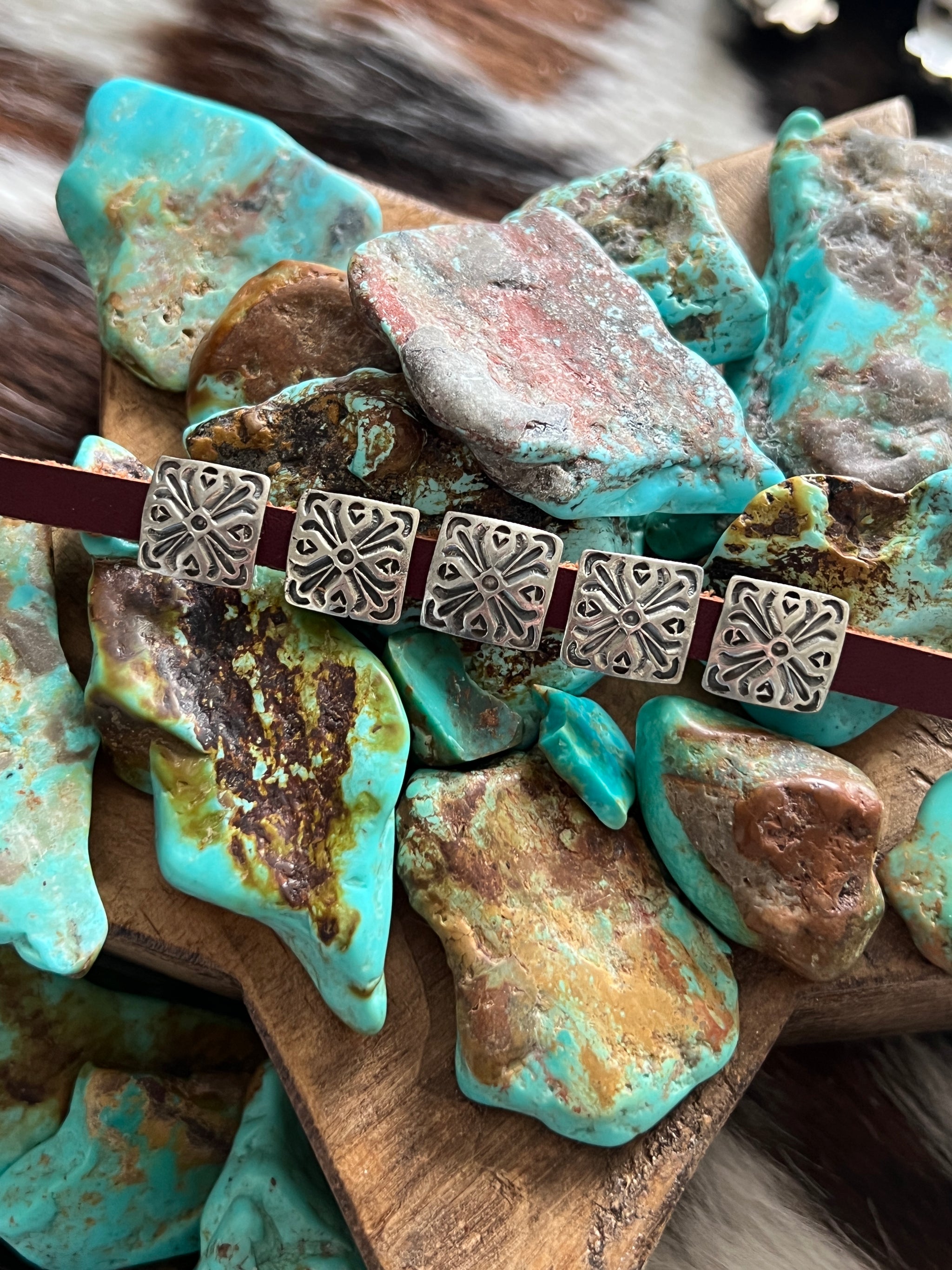 Sterling Silver Mini Concho Slide, Four Corners