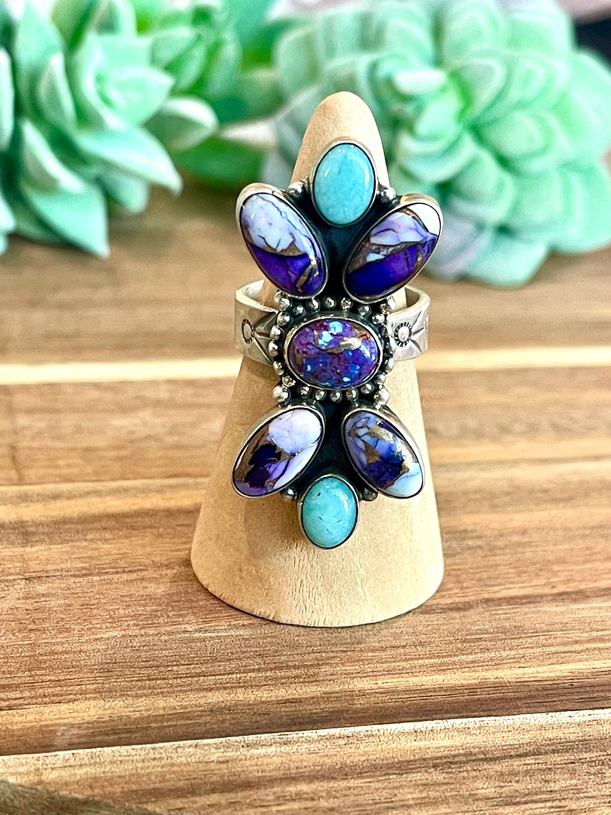 Beautiful Handmade Turquoise, Violet Frost And Sterling Silver Adjusta