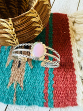 Handcrafted Queen Pink Conch Shell & Sterling Silver Cuff Bracelet