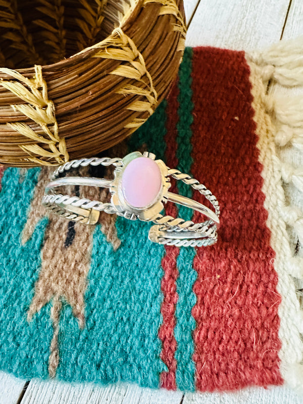 Handcrafted Queen Pink Conch Shell & Sterling Silver Cuff Bracelet