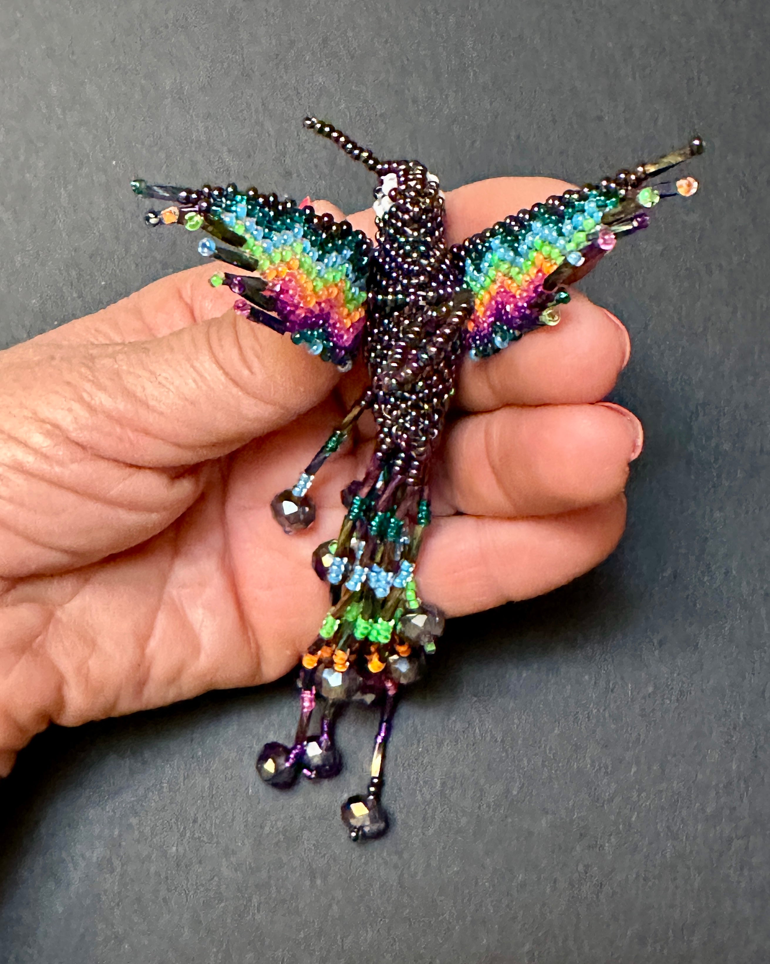 Handmade Beaded Purple Multicolored Hummingbird Keychain