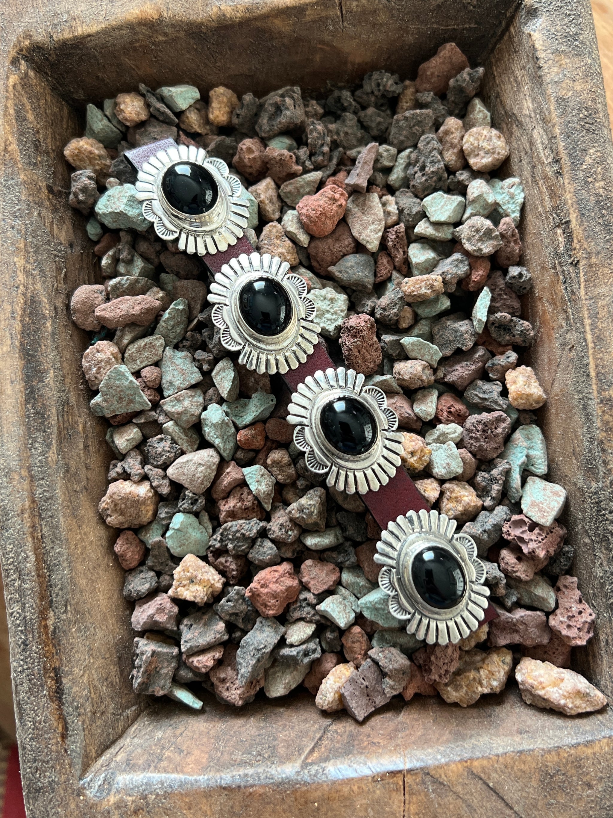 Sterling Silver and Oval Onyx Concho Slide