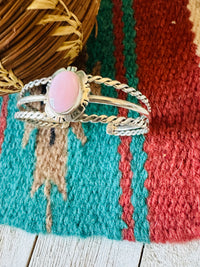 Handcrafted Queen Pink Conch Shell & Sterling Silver Cuff Bracelet
