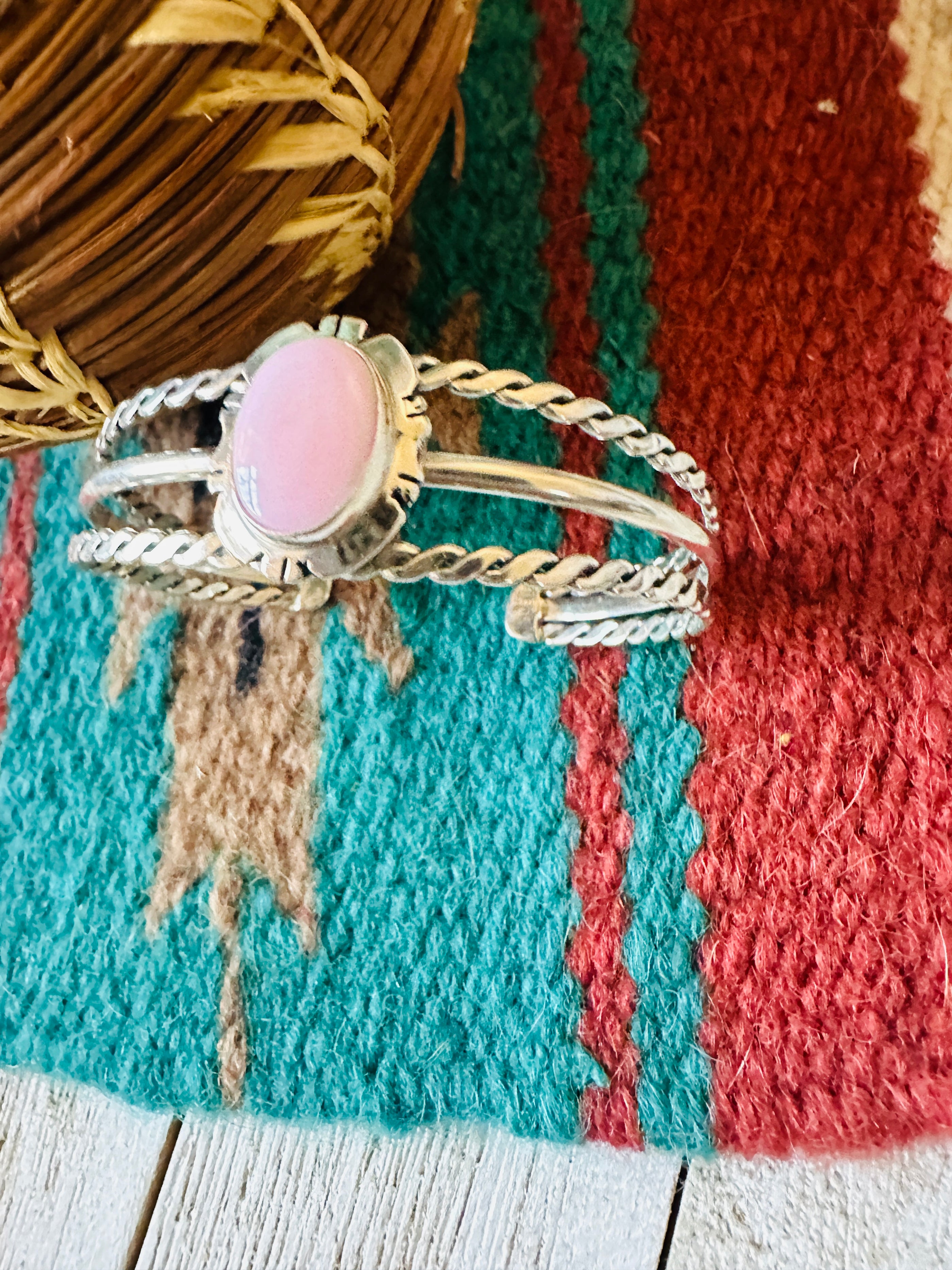 Handcrafted Queen Pink Conch Shell & Sterling Silver Cuff Bracelet