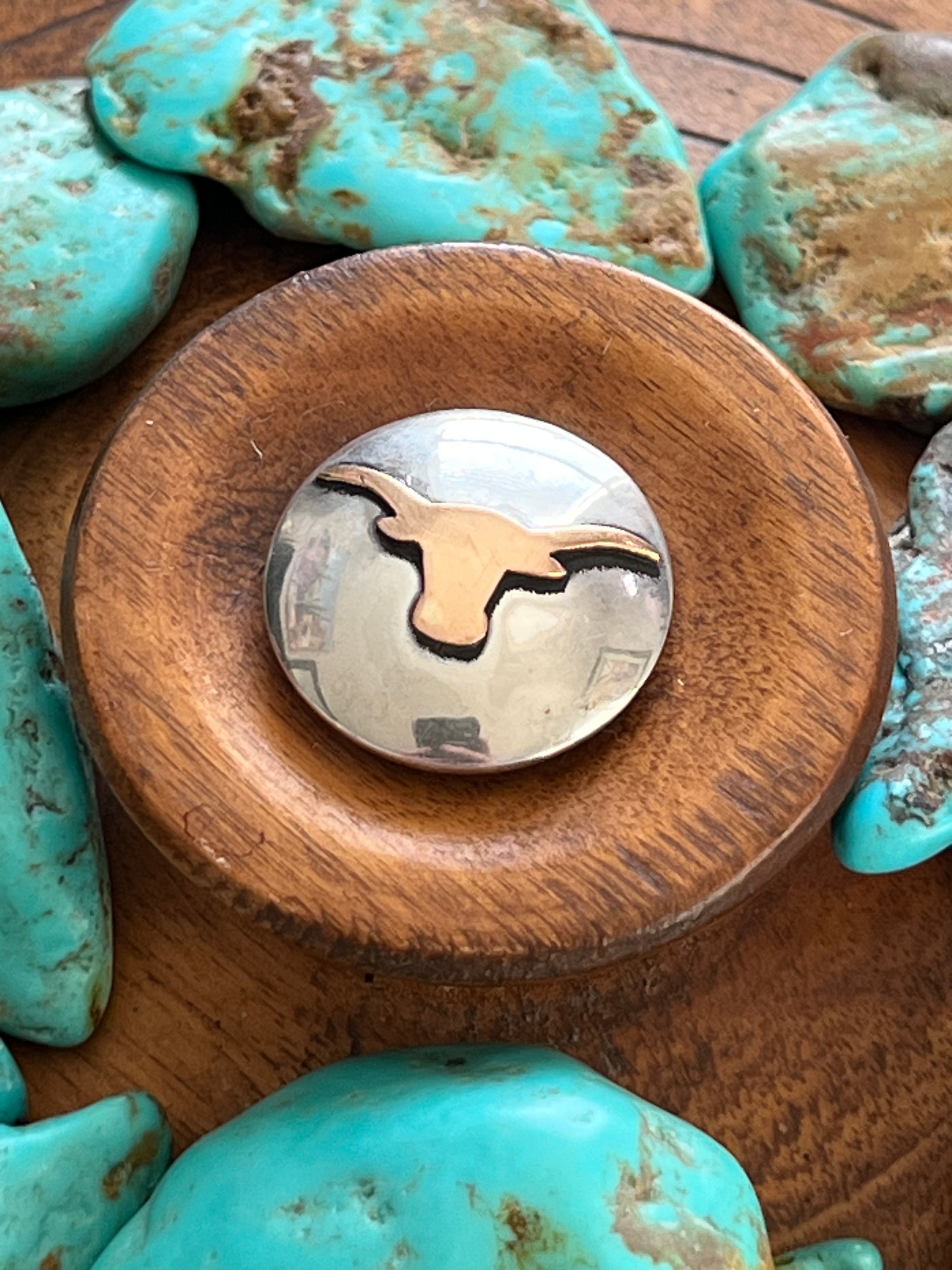 Sterling Silver Concho Slide with Brass Longhorn Steer Head Detail