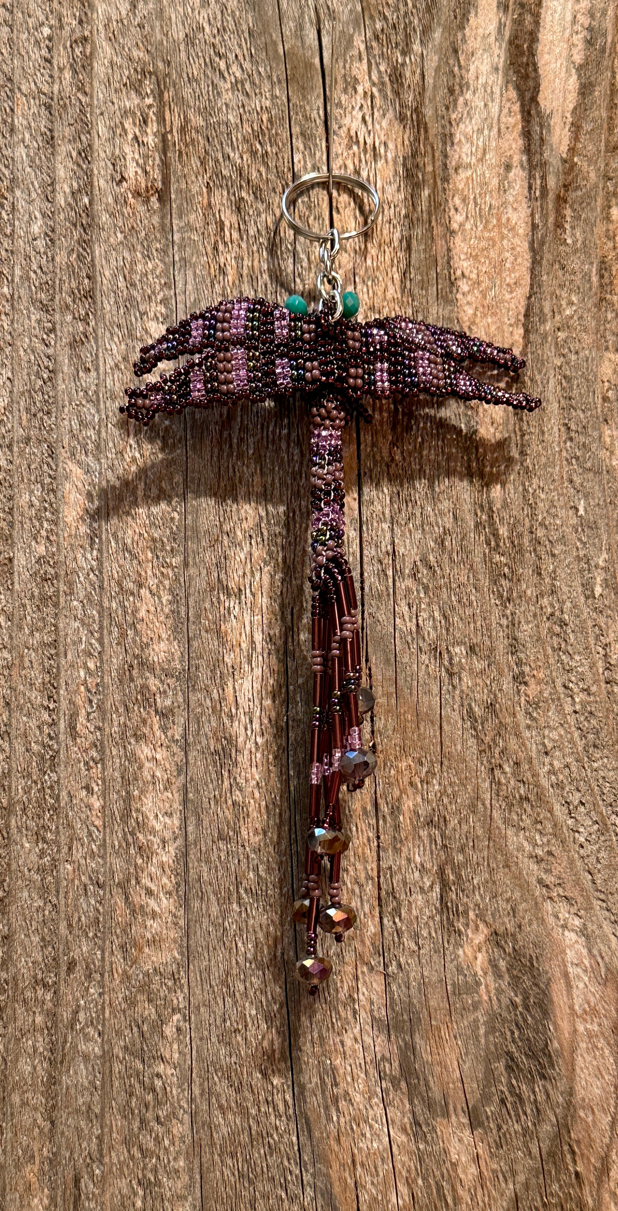 Handmade Beaded Purple Dragonfly Keychain